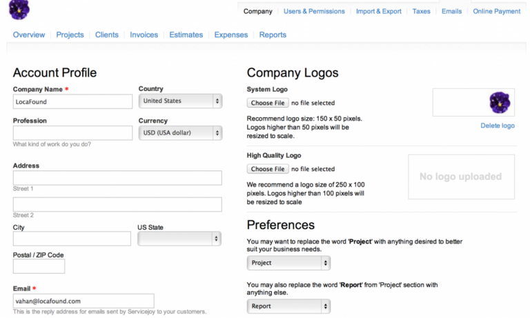 Upload your own logo to Invoices - Servicejoy
